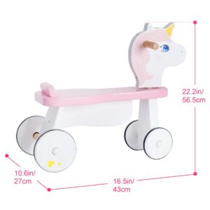 labebe Wooden Balance Walker for Baby 1-3 Years Old, Kids Ride On Unicorn Toys, Infant Riding Walker with 4 Wheels, Toddler Ride Balance Toy for 12 Months and Up Birthday Gift(Pink,White)