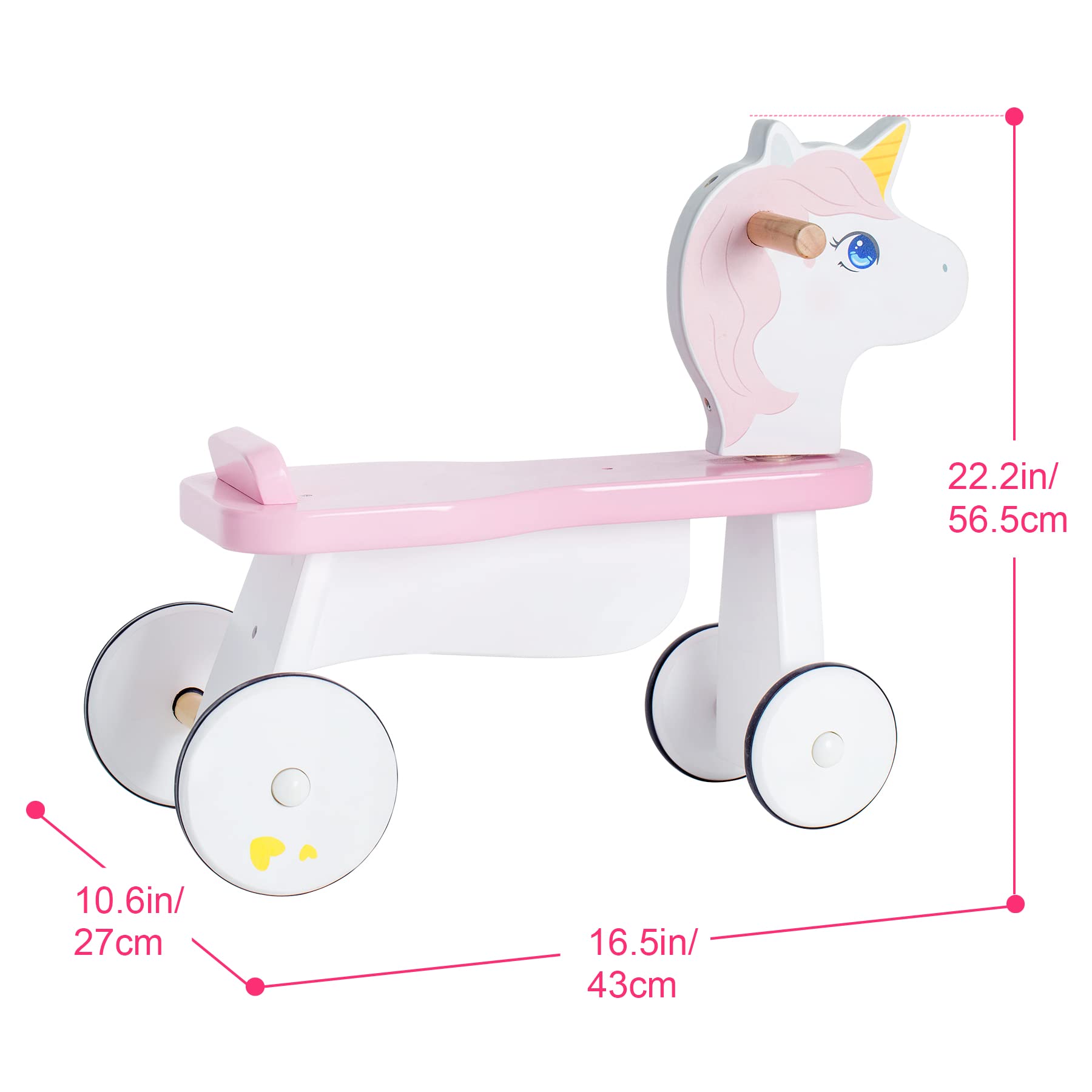 labebe Wooden Balance Walker for Baby 1-3 Years Old, Kids Ride On Unicorn Toys, Infant Riding Walker with 4 Wheels, Toddler Ride Balance Toy for 12 Months and Up Birthday Gift(Pink,White)