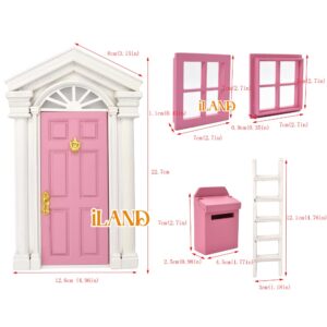 iland Fairy Door for Wall with Dollhouse Accessories, Magical Wooden Elf Door, Tooth Fairy Kit (21pcs Pink)