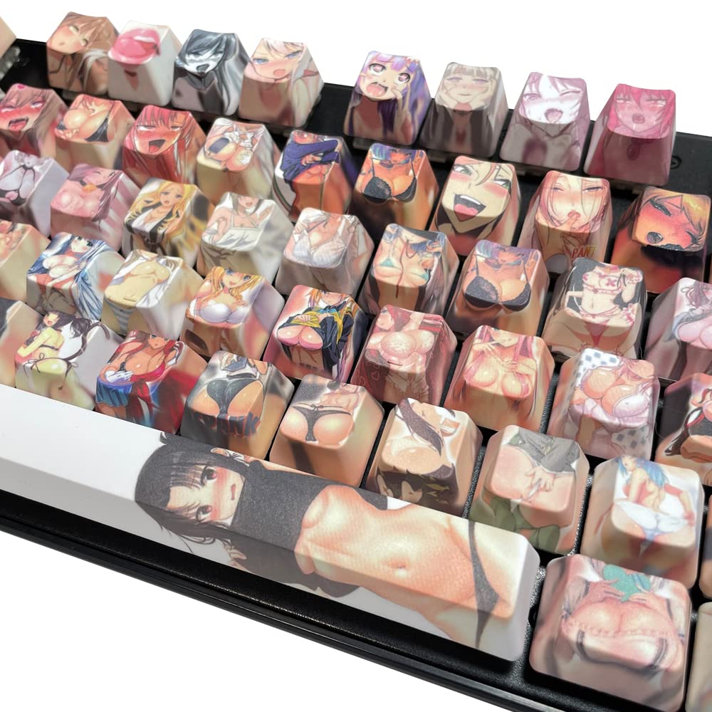 RICKONS 108 PBT Dye Sublimation Ahegao Keycap Anime Keycaps for Mechanical Gaming Keyboards with Key Puller (Cherry Switches) (Color)