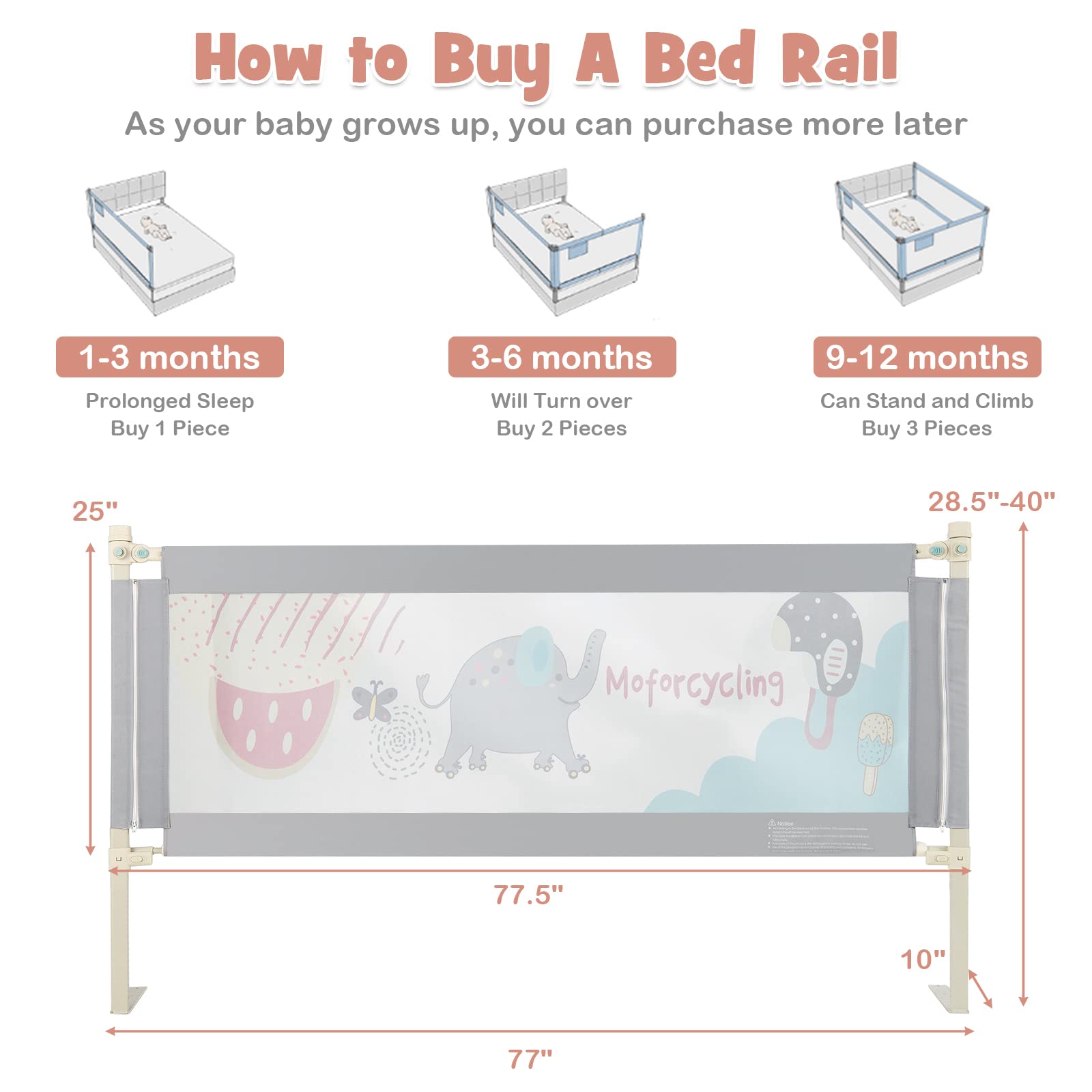 BABY JOY Bed Rail for Toddlers, 57’’ Extra Long, Height Adjustable & Foldable Baby Bed Rail Guard w/Breathable Mesh & Double Safety Child Lock for Kids Twin Double Full Size Queen King Mattress, Gray