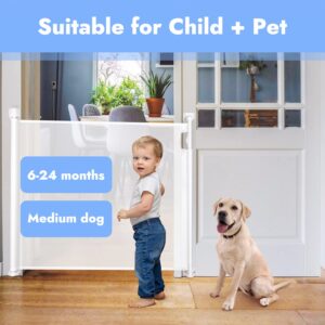 Papablic Retractable Baby Gate, Auto Lock Safety Gate for Baby and Pet, 34" Tall, Extends to 71" Wide, Extra Wide Dog Gate for Indoor Outdoor Stairs Doorways Hallways