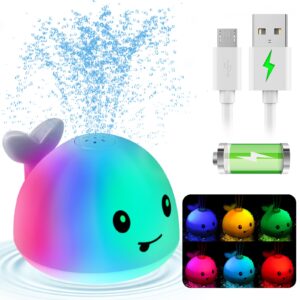 2024 upgraded baby bath toys, rechargeable light up bath toys for kids 1-3, baby toy 6-12 12-18 months whale bath toy sprinkler, fountain bathtub toys toddlers newborn birthday christmas baby gifts