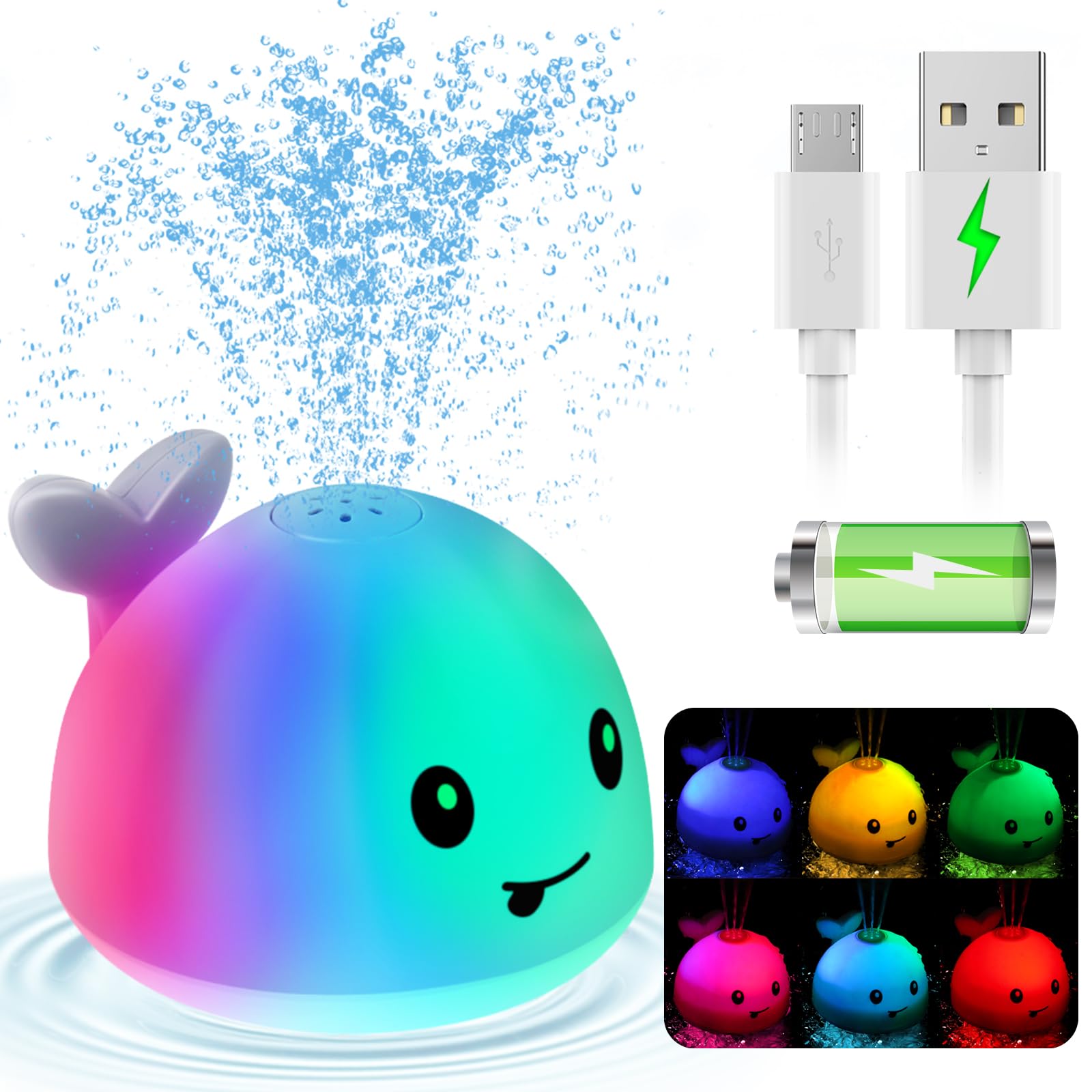 2024 Upgraded Baby Bath Toys, Rechargeable Light Up Bath Toys for Kids 1-3, Baby Toy 6-12 12-18 Months Whale Bath Toy Sprinkler, Fountain Bathtub Toys Toddlers Newborn Birthday Christmas Baby Gifts