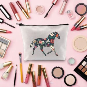 TOBGBE Horse Gift Horse Lover Makeup Bag Inspirational Horse Gift for Women Floral Horse Bag Equestrian Gift (Floral Horse)