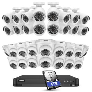 annke 32ch dvr security system 3k lite ai video recorder (32) 1080p outdoor weatherproof cctv surveillance bullet/turret camera, 100 ft ir night vision, human/vehicle detection, 4tb hard drive