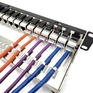 ETS 12 Port Patch Panel Cat6A Inline Keystone, Feedthrough Coupler Patch Panel 10-Inch with Cable Support, Fully Loaded Pass Through Jacks, 1U Network Patch Panel Compatible Cat7, Cat6, Cat6A, Cat5e