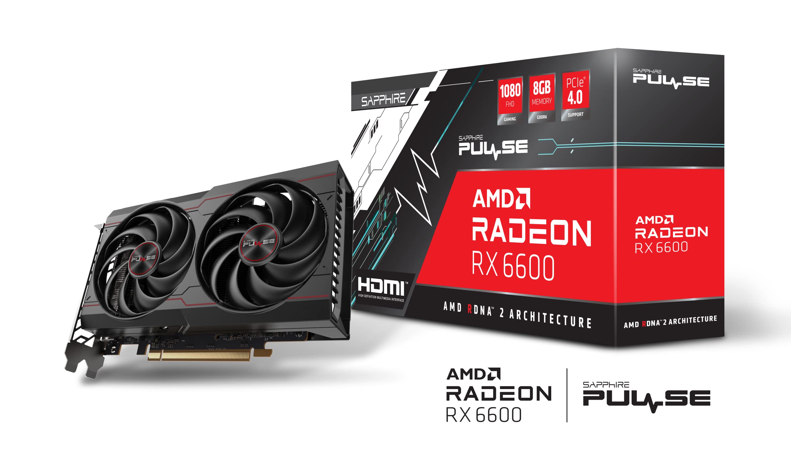 Sapphire 11310-01-20G Pulse AMD Radeon RX 6600 Gaming Graphics Card with 8GB GDDR6, AMD RDNA 2