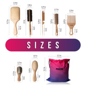 Combffle Salon Hair Brushes Hairbrush Set for Women Men Kids Baby Hairstyle Hairbrushes 7 in 1 w a Carrying Bag, 2 Paddle Brush for Detangling Thick Hair, 3 Hair Brush for Styling w Soft Bristle,