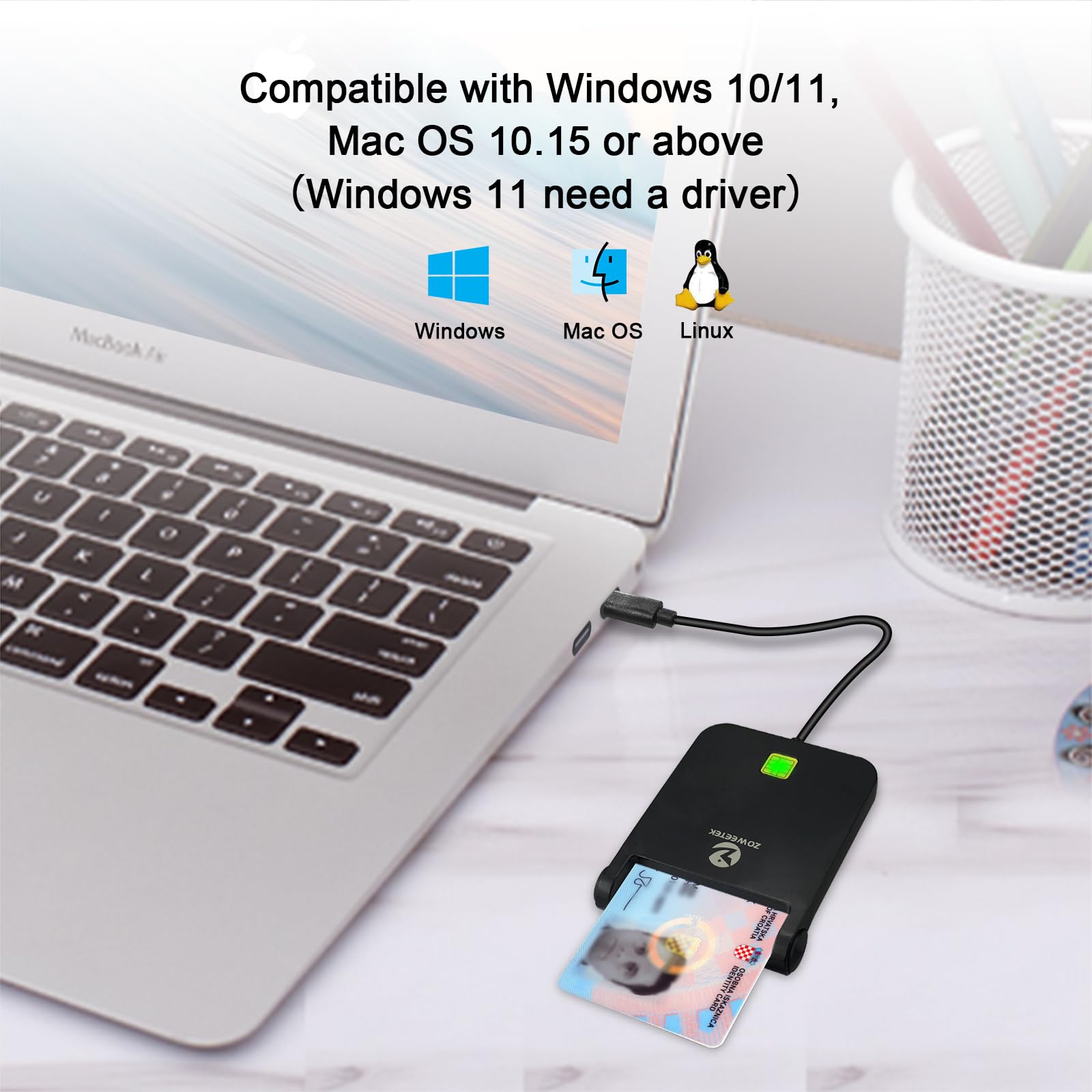 ZOWEETEK CAC Reader USB C, CAC Card Reader Military, DOD Military USB Common Access CAC, Compatible with Windows, Mac OS and Linux (Type C)