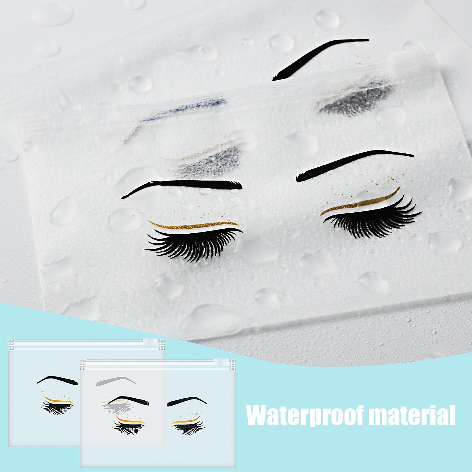 Kajaia 100 Pieces 6 x 4 Inch Eyelash Makeup Bags Clear Eyelash Aftercare Bags Eyelash Cosmetic Bags Empty Lash Zipper Pouches EVA Eyelash Eyebrow Printed Bags Multipurpose Toiletry Bags for Women