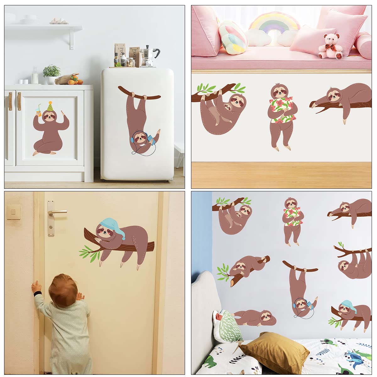 MEFOSS Large Sloth Wall Decal Kids Wall Stickers Peel and Stick Nursery Kids Baby Room Playroom Wall Decor