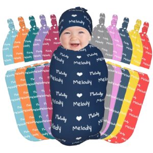 personalized baby blankets and hat with name custom newborn infant swaddle blanket for boys girls customize sleep sack baby gift,multi colors to choose