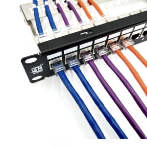 ETS 12 Port Patch Panel Cat6A Inline Keystone, Feedthrough Coupler Patch Panel 10-Inch with Cable Support, Fully Loaded Pass Through Jacks, 1U Network Patch Panel Compatible Cat7, Cat6, Cat6A, Cat5e