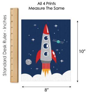 Big Dot of Happiness Blast Off to Outer Space - Unframed Rocket Ship Nursery and Kids Room Linen Paper Wall Art - Set of 4 - Artisms - 8 x 10 inches