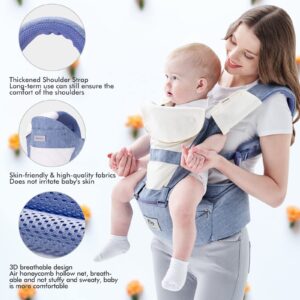 Baby Carrier, Bellababy Multifunction Baby Carrier Hip Seat (Ergonomic M Position) for 3-36 Month Baby, 6-in-1 Ways to Carry, All Seasons, Adjustable Size, Perfect for Shopping Travelling (Blue)