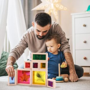 Wooden Large Building Blocks for Toddlers Baby Kids 8 Pcs Wood Rainbow Stacking Blocks Geometry Sensory Blocks Toy Construction Toys Set Colorful Preschool Learning Educational Toys for Boys Girls