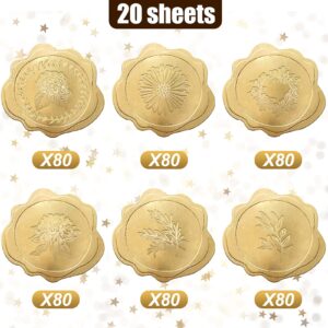 480 Pcs Christmas Envelope Stickers Gold Foil Embossed Envelope Stickers Wax Seals Stickers Adhesive Flower DIY Seal Decal Labels for Greeting Card Wedding Invitations Xmas Party Favors (Flower Style)