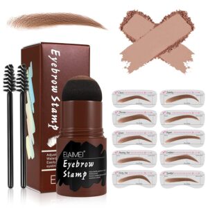 eyebrow stamp stencil kit, professional waterproof adjustable long lasting buildable eyebrow powder stamp makeup tools with 10 styles reusable eyebrow stencils, 2 eyebrow pen brushes, medium brown