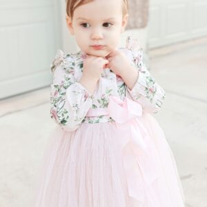 Flofallzique Toddler Tulle Dress Long Sleeves Vintage Floral Little Girls Tea Party Dresses (Peach, 1 Year)