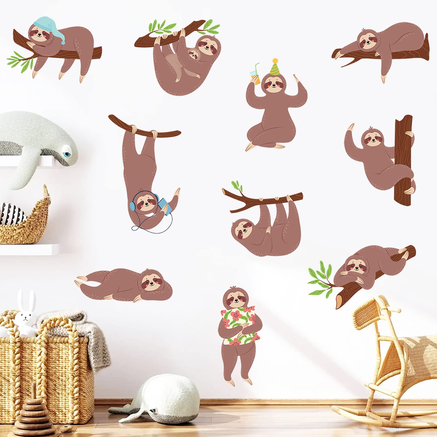 MEFOSS Large Sloth Wall Decal Kids Wall Stickers Peel and Stick Nursery Kids Baby Room Playroom Wall Decor