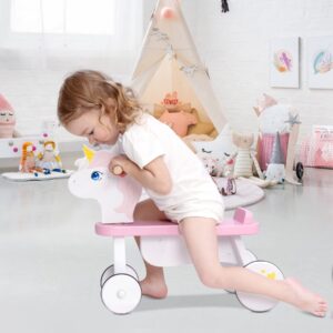 labebe Wooden Balance Walker for Baby 1-3 Years Old, Kids Ride On Unicorn Toys, Infant Riding Walker with 4 Wheels, Toddler Ride Balance Toy for 12 Months and Up Birthday Gift(Pink,White)