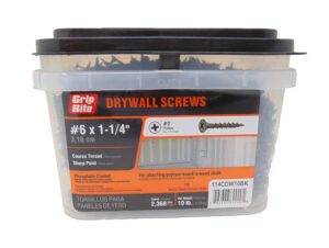 gripe rite 114cdw10bk #6 by 1-1/4-inch coarse thread sharp point black phosphate coated bulk drywall screws 2,368 count, 10lbs.