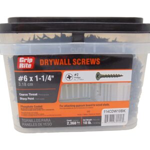 Gripe Rite 114CDW10BK #6 by 1-1/4-inch Coarse Thread Sharp Point Black Phosphate Coated Bulk Drywall Screws 2,368 count, 10lbs.