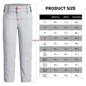 QBK 2T 3T 4T 5T to 17 Years Toddler Boys Baseball Pants Girls Softball Pants Kids Tee Ball Pants Grey (4T, Grey)