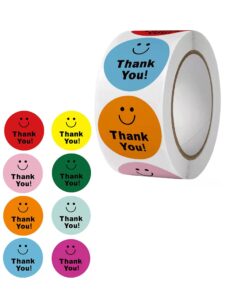 redya thank you stickers, 500 pieces envelope sticker, 1.5 inch business stickers, smiley face stickers, packaging for small business, supplies, mailer boxes, envelope seals (301-00006)