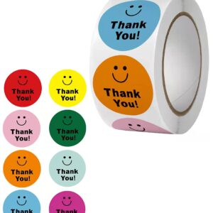 Redya Thank You Stickers, 500 Pieces Envelope Sticker, 1.5 inch Business Stickers, Smiley Face Stickers, Packaging for Small Business, Supplies, Mailer Boxes, Envelope Seals (301-00006)