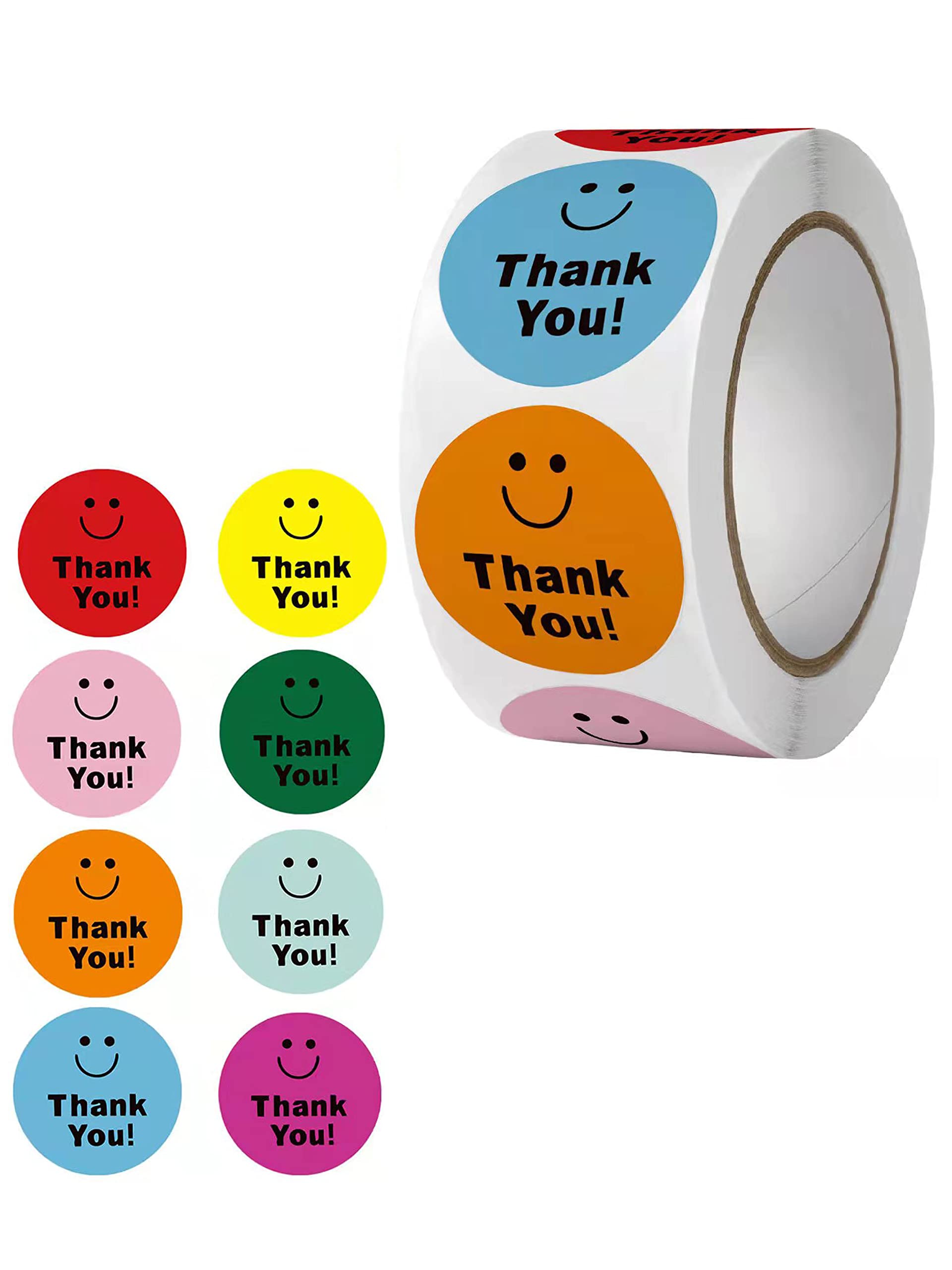 Redya Thank You Stickers, 500 Pieces Envelope Sticker, 1.5 inch Business Stickers, Smiley Face Stickers, Packaging for Small Business, Supplies, Mailer Boxes, Envelope Seals (301-00006)