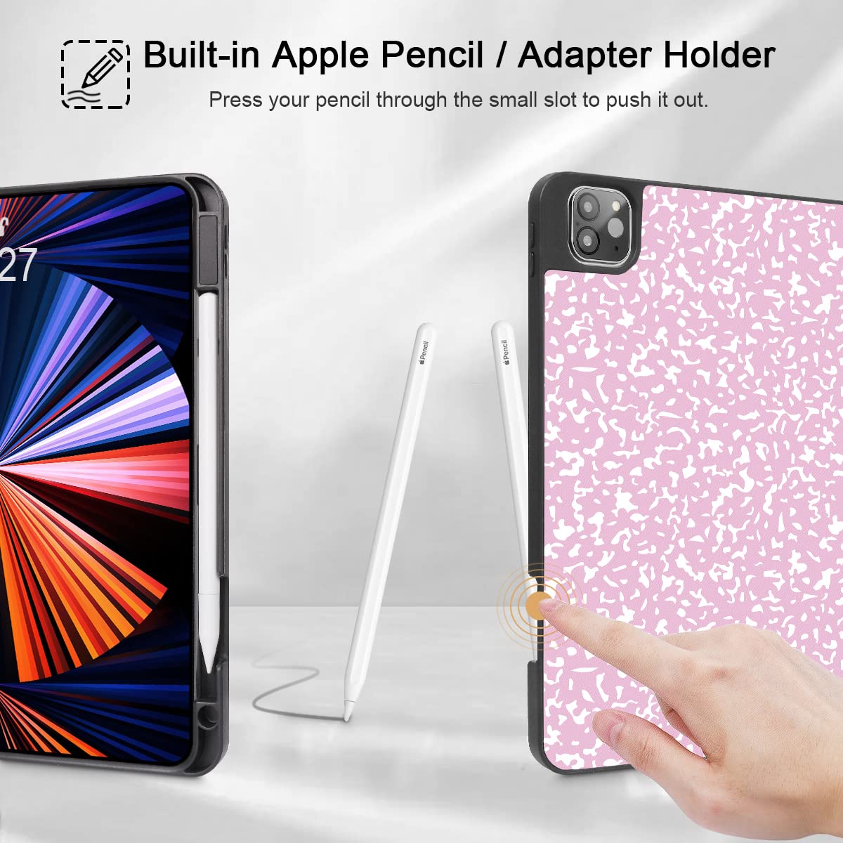 Tuiklol for New iPad Pro 11 inch Case 2022 2021 2020 2018 (1/2/3/4 Gen), Convenient Magnetic Attachment, Pencil Holder, Auto Wake/Sleep, Trifold Stand Smart Case with Soft Back, Composition Book