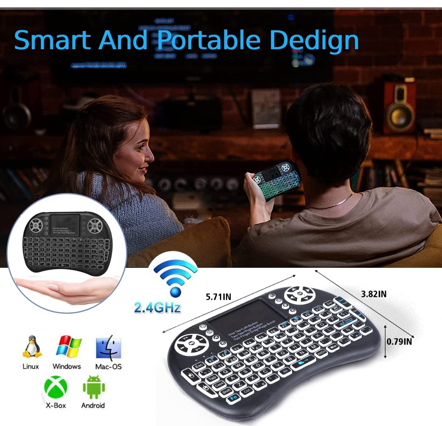 SGH (Updated) 2.4GHz Mini Wireless Keyboard with Touchpad Backlit,QWERTY Handheld Keyboard Combo and Mouse for Android TV Box /Smart TV/PC/Fire/Windows Black