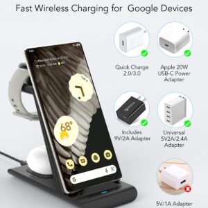 Upgraded 3 in 1 Wireless Charger Compatible with Google Pixel Watch 3/2, Pixel 9 Pro XL/9/8/7/7A/6 Pro, Pixel Buds Pro/2, Wireless Charging Station for Multiple Devices (Not for Pixel Watch 1)