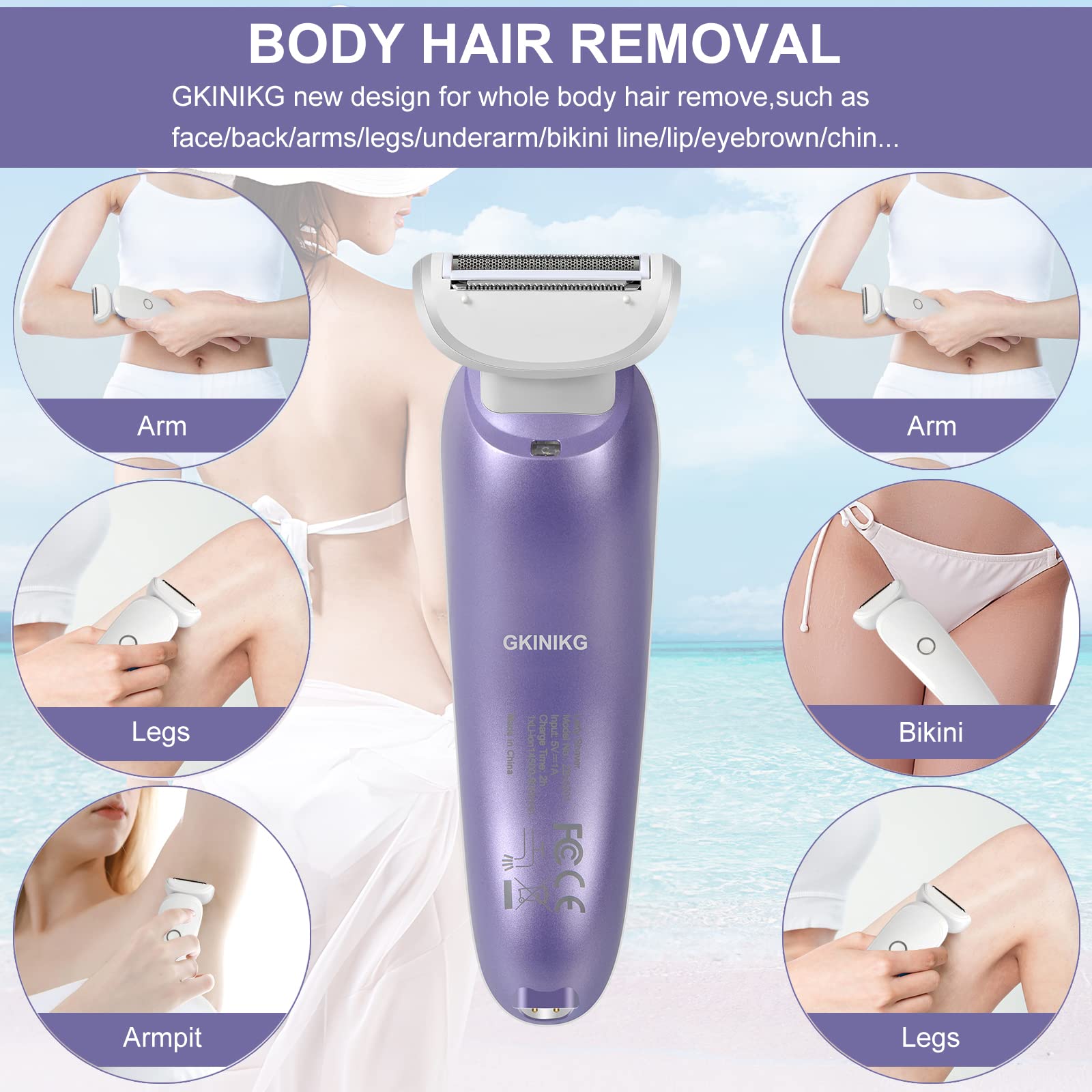 Electric Razors for Women Electric Shaver for Women Bikini Trimmer Womens Electric Razor Painless Body Hair Removal for Legs Arm Underarms Pubic Wet&Dry IPX7 Waterproof Rechargeable with Stand