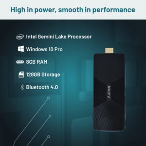 Fanless Axon LAN Mini PC Stick, Intel Gemini Lake 41 Series Processor, Windows 10 Pro, 8GB RAM + 128GB eMMC. Support 4K HD, 2.4/5G WiFi, BT 4.0