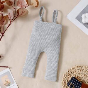 U·nikaka Cotton Rib-Knit Legging Pants with Suspenders Solid Mustard Cream Brown Baby Unisex Pants Adjustable Knot Straps Leggings Grey, 12-18 Months