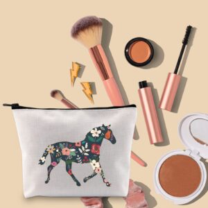 TOBGBE Horse Gift Horse Lover Makeup Bag Inspirational Horse Gift for Women Floral Horse Bag Equestrian Gift (Floral Horse)