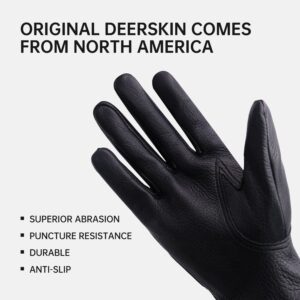 HLDD HANDLANDU Deerskin Leather Work Gloves for Men Women, Utility Heavy Duty Welding Work Gloves, Rigger Driver Yardwork Gardening Gloves