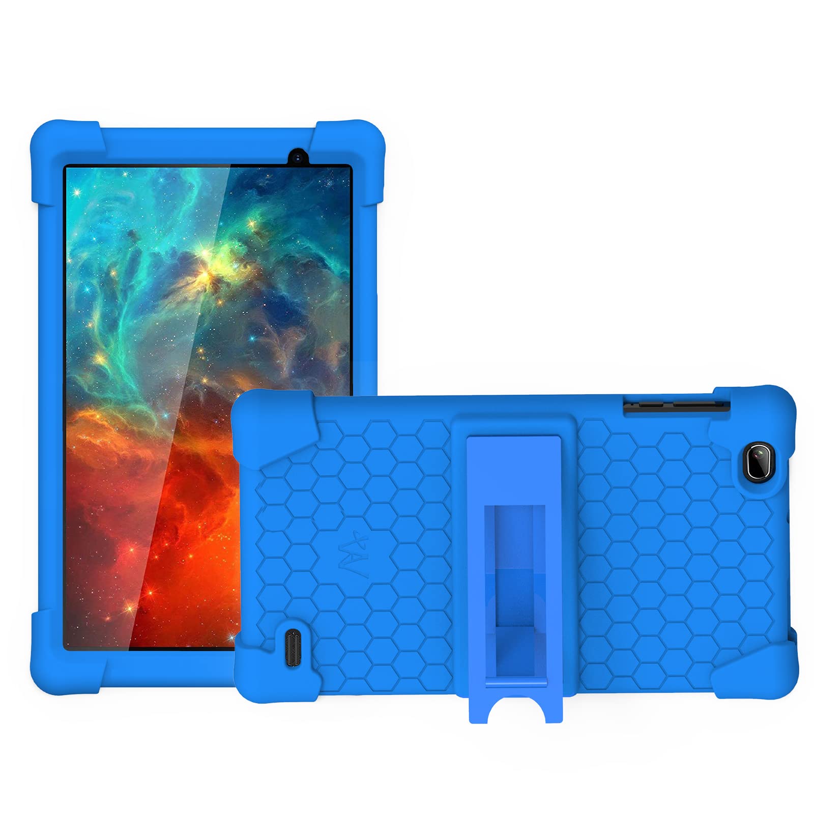 Transwon Portable Electronic Device Cover for QLINK Scepter 8 Tablet, Blue Silicone Case with Foldable Kickstand - Kid