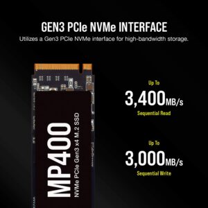 Corsair MP400 4TB M.2 NVMe PCIe x4 Gen3 SSD (Sequential Read Speeds of up to 3,480 MB/s, Write Speeds of up to 3,000 MB/s, High-Density 3D QLC NAND) Black