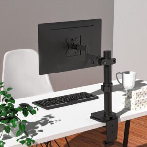 WALI Single Monitor Arm Mount, Fully Adjustable 2 Tier with 75mm and 100mm Universal Plate (011ARM), Black