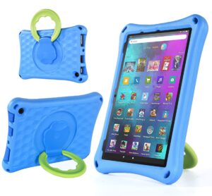 all-new fire hd 10 & fire hd 10 plus tablet case for kids(2021 release,11th generation) borxjnm lightweight eva friendly shockproof 360 rotating grip handle folding stand cover for kids,blue