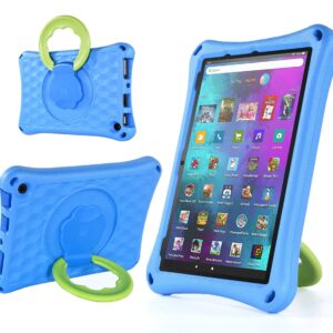 All-New Fire HD 10 & Fire HD 10 Plus Tablet case for Kids(2021 Release,11th Generation) BORXJNM Lightweight EVA Friendly Shockproof 360 Rotating Grip Handle Folding Stand Cover for Kids,Blue