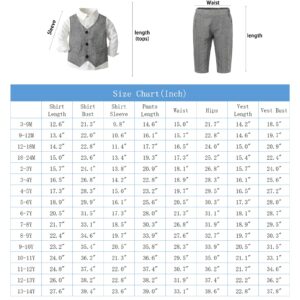 Boys Dress Clothes Set, 3PCS Baby Boy Formal Suits with Bowtie Dress Shirt + Suspender Pants + Suit Vest Wedding Clothing Outfits for Boys， Grey Zsl， 18-24 Months = Tag 90