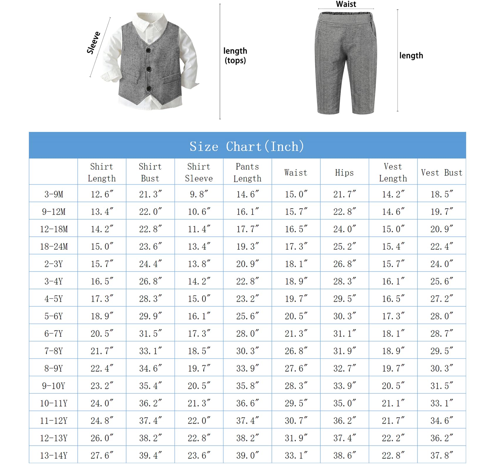 Boys Dress Clothes Set, 3PCS Baby Boy Formal Suits with Bowtie Dress Shirt + Suspender Pants + Suit Vest Wedding Clothing Outfits for Boys， Grey Zsl， 18-24 Months = Tag 90