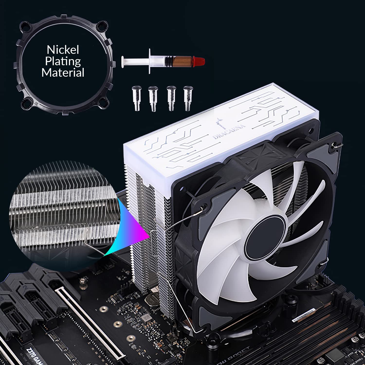 Dracaena RGB CPU Air Cooler, 120mm PWG CPU Fan,4 Heat Pipes, RGB CPU Air Cooling for Intel LGA 1700/115X/1200, AMD AM4/AM5