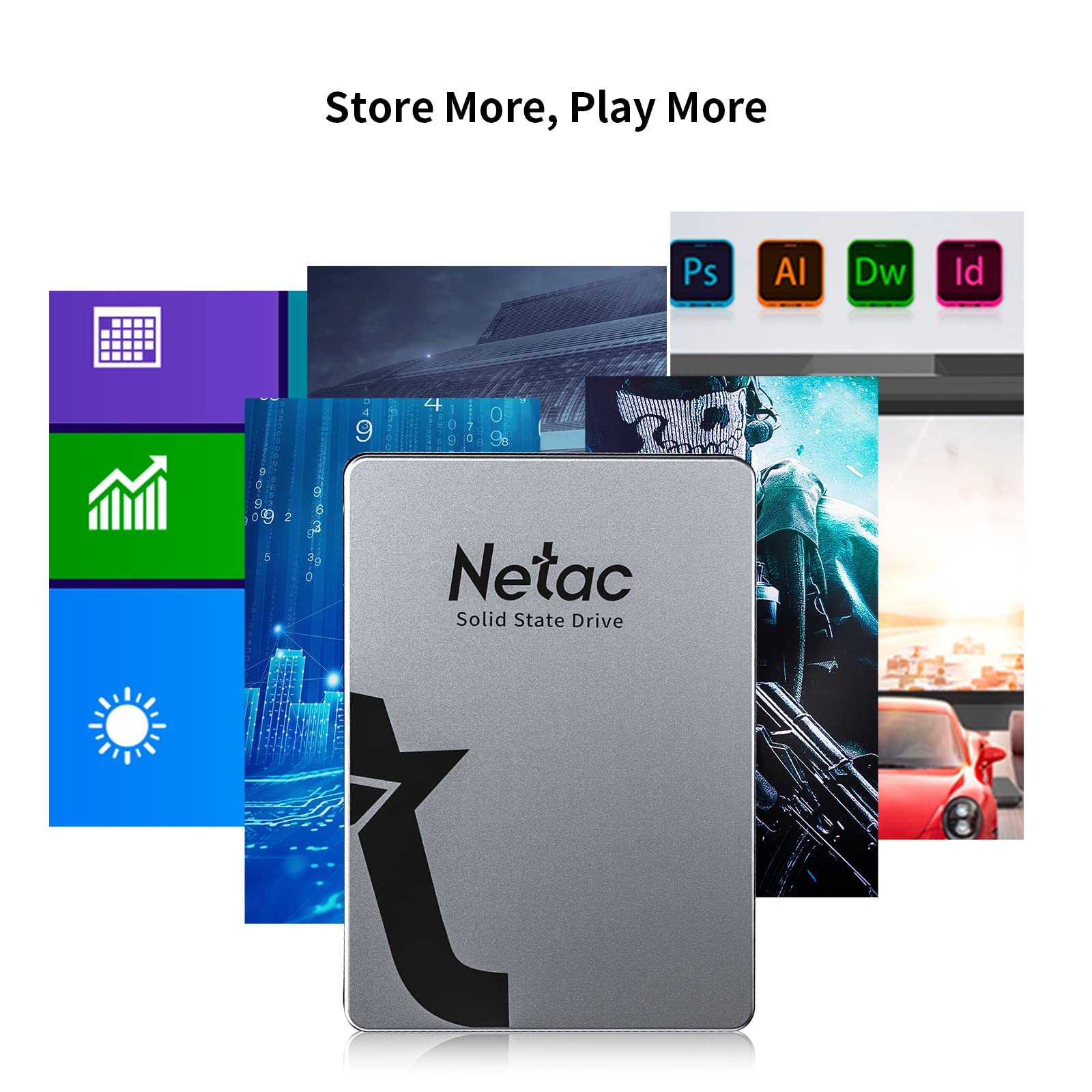 Netac 2TB Internal SSD Up to 550MB/s SATA III 6Gb/s 2.5" Internal Solid State Drive 3D NAND Easy to Install for Laptop Computer Upgrade Speed Game