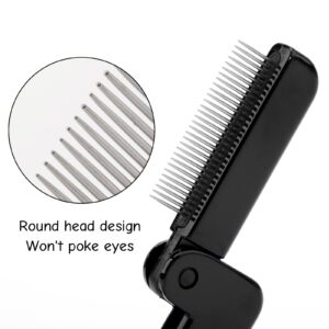 G2PLUS 2PCS Folding Eyelash Comb, Eyelash Separator Tool, Black Eyebrow Comb Metal Teeth, Eyelash Brush Tool for Lash & Brow